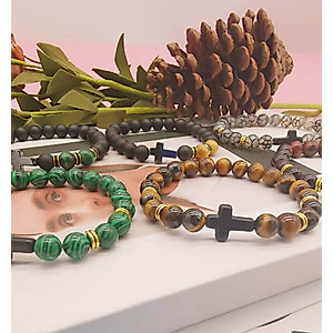 WAINIS 12 Pcs 8MM Beads Bracelet for Men Women Lava Rock Tiger Eye Stone Howlite Stone Stretch Elastic Bracelet Set