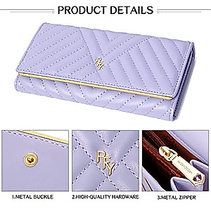 FEITH&FELLY Women's Wallet Large Capacity PU Leather Ladies Long Clutch Trifold Card Holder Travel Purse