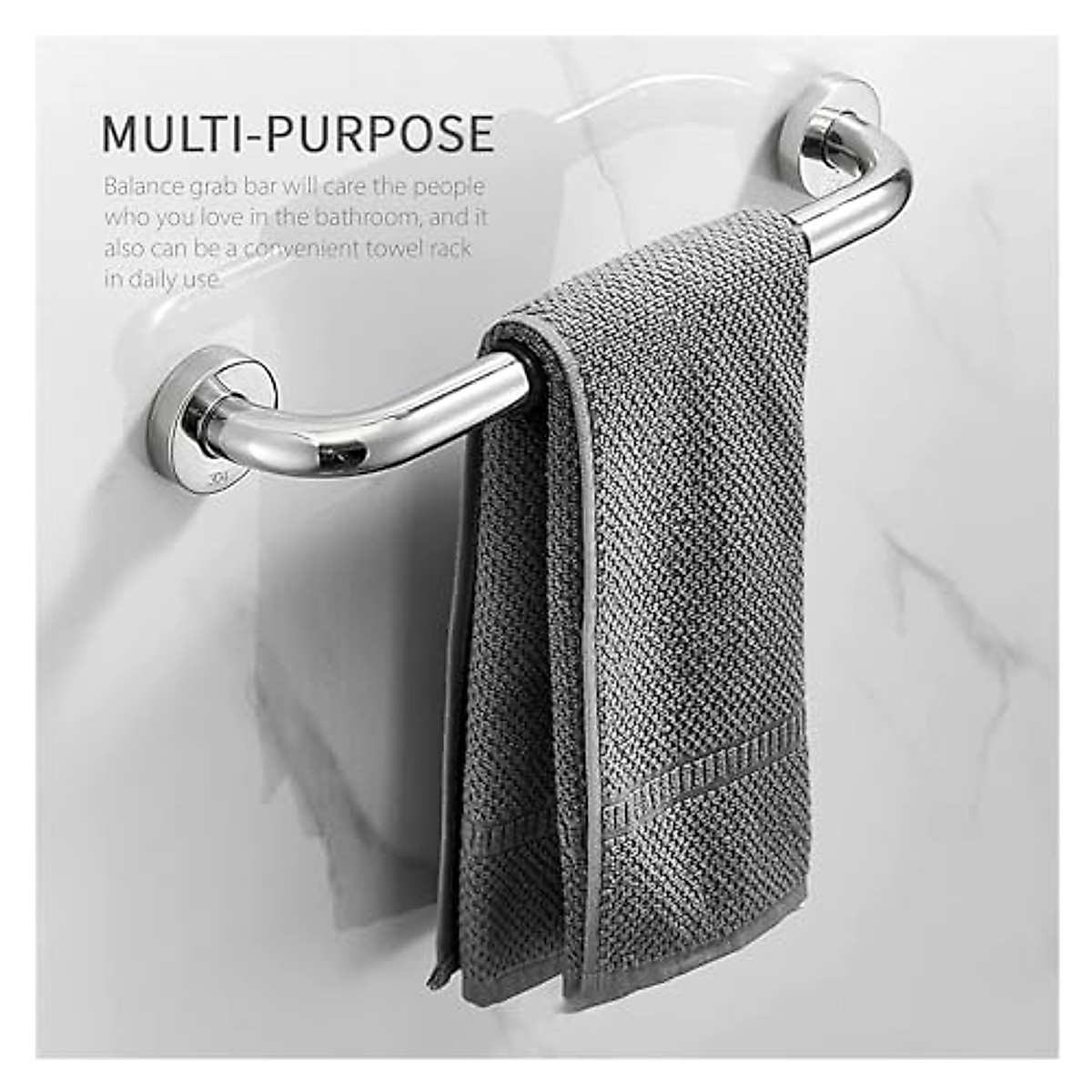 Grab Bar Bathroom Stainless Steel Bath Grab Rail Shower Safety Handrail Anti Slip Rubber Grip Balance Bar Handle for Elderly Disabled Children Kitchen Toilet (Size : 19.7Inch)