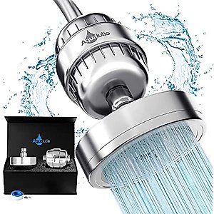 AQUALUTIO Luxury Filtered Shower Head Set - 15 Stage Filter - High Pressure Showerhead - Filtered Shower Head - Filter for Hard Water Filters Chlorine & Harmful Substance - Filter Adds Vitamin C + E