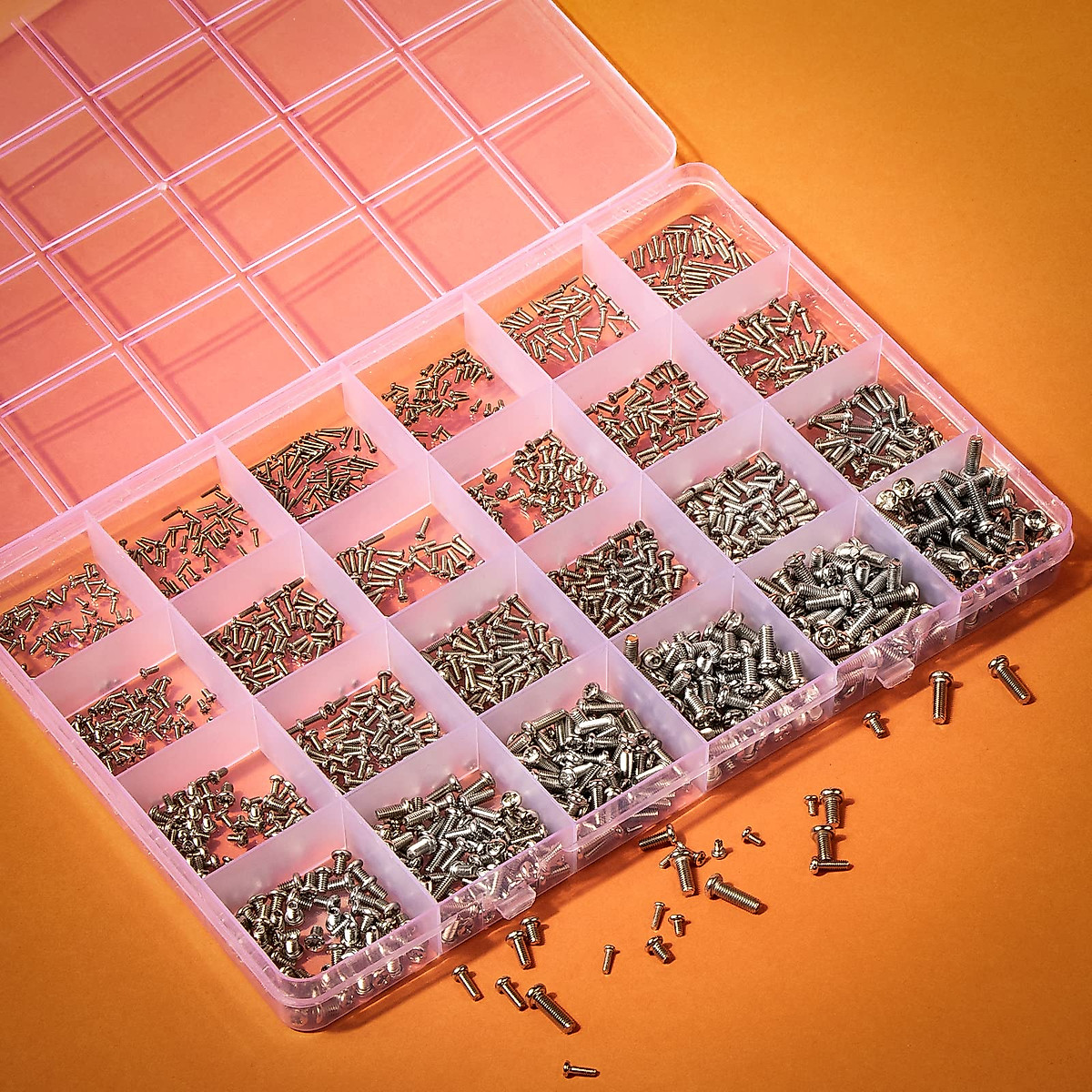 Zmbroll 1200Pcs Phillips Pan Head Small Machine Scews,Tiny Screw,Small Bolts Pan Head Screw,Mini Screw Assortment Kit for Eyeglasses,Watches,Clocks,Mobile Phone