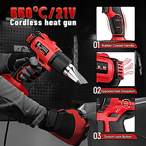 Dufuls Cordless Heat Gun with 2PCS Rechargeable Batteries, 5 Nozzles Heat Gun Kit, Max 1022℉ Hot Air Gun for Shrink Tubing, PVC Wrap, Crafts