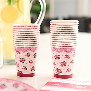 Royal Bluebonnet Paper Plates and Napkins Sets – Set of 24 – Paper Plates and Napkins and Cups, Rose Floral Tea Party Decorations, Paper Plates