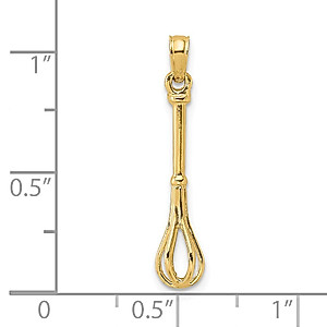 Solid 14k Yellow Gold 3-D and Whisk Charm Pendant - 21mm x 4mm