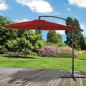Harrier 10ft Cantilever Overhanging Patio Umbrella | Backyard Sunshade – Outdoor Offset Umbrella | 4 Colours - Optional Base Weights & Weatherproof Cover (LED Umbrella + 4x 25 lbs Weights, Black)