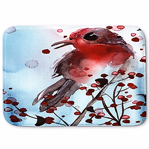 Dia Noche Designs, Bath and Kitchen Floor Mats, Small 24 x 17 in, BR-DawnDermanRedFinchinWinter1