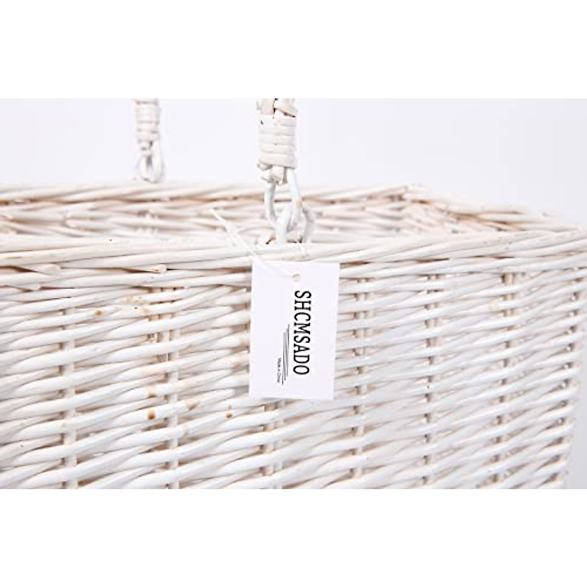 SHCMSADO Woven Wicker Stair Basket with Handles, Step Storage Basket (White)