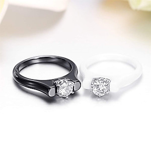 OAKKY Women's Men's Ceramic Cubic Zirconia Ring Couple Set Promise Statement Engagement Jewelry Wedding Band Simple Style Comfort Fit White Size 7