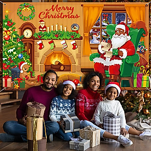 Tiamon Merry Christmas Backdrop Xmas Black Santa Claus Background Decoration for Photography Fireplace Wall Hanging Banner Photo Booth Prop for Winter Home New Year Holiday Party Favor Supplies