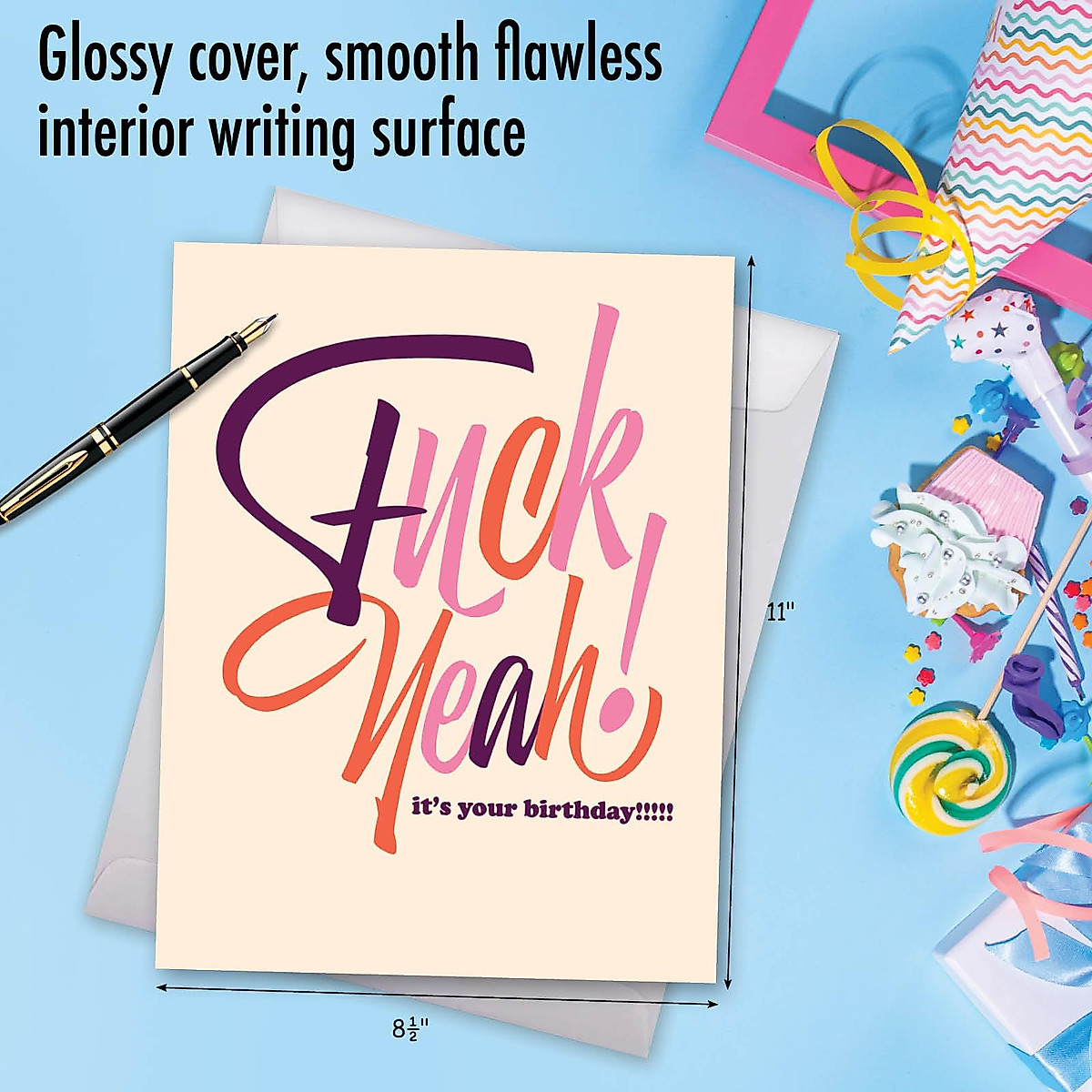 NobleWorks - Big Funny Birthday Greeting Card 8.5 x 11 Inch with Envelope (1 Pack) Oversize Jumbo Bday Eff Yeah! J6405BDG