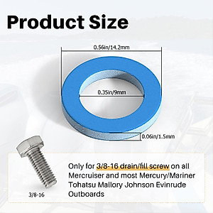 Gearcase Drain Plug Seal, Lower Unit Drain Plug Seal Washer Gaskets 10Pcs 3/8”-16 Oil Drain Plug Seal Washers Compatible with Most Mercury/Mariner Outboards and Mercruiser