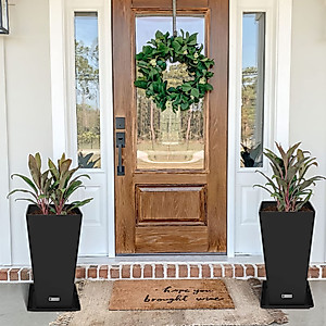 Elevens Tall Planters 27 Inch Tapered Square Planters Garden Flower Pots,Indoor/Outdoor Planter with Tray, Large Planter for Patio Black-2 Pack