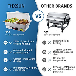 THXSUN Electric Chafing Dish, 2 x 4.5QT Half Size Electric Chafing Dish Buffet Set with Digital Adjustable Temp 0°C~100°C, 700WBuffet Servers and Warmers with Roll Top & Temp Display for Catering