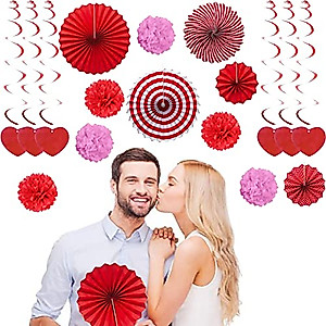 Jofan Valentines Day Decor Kit with 1 LOVE Banner, 1 Hearts Felt Garland, 6 Paper Fans, 6 Paper Flower Balls, 6 Hanging Swirls, 200 Rose Petals for Valentines Day Decorations Wedding Party Supplies
