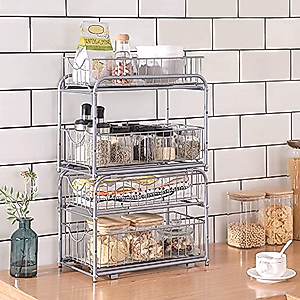 SONGMICS Pull Out Cabinet Organizer, 2-Tier Sliding Cabinet Organizer, Stackable Under Sink Cabinet Organizer with Storage Basket Drawers, for Kitchen, Bathroom, Silver UKCS017E01