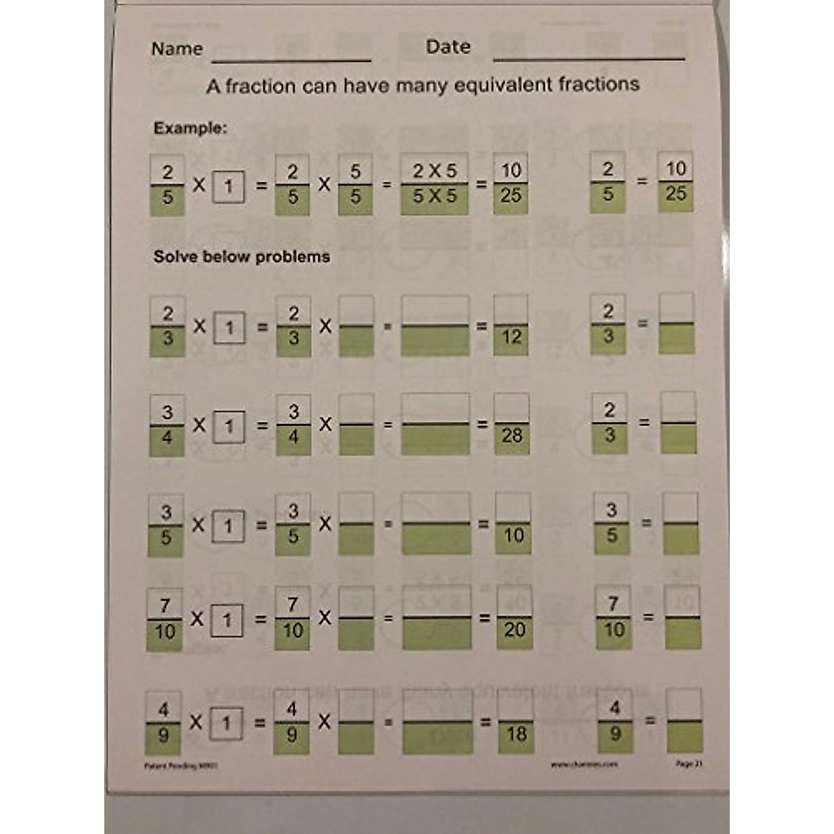 Channie’s One Page A Day Workbook, Beginner Single Digit Fraction Math Practice Worksheets, 50 Pages Front & Back, 25 Sheets, Grades 3rd, 4th, and 5th, Size 8.5” x 11” Summer School, Summer Bridge