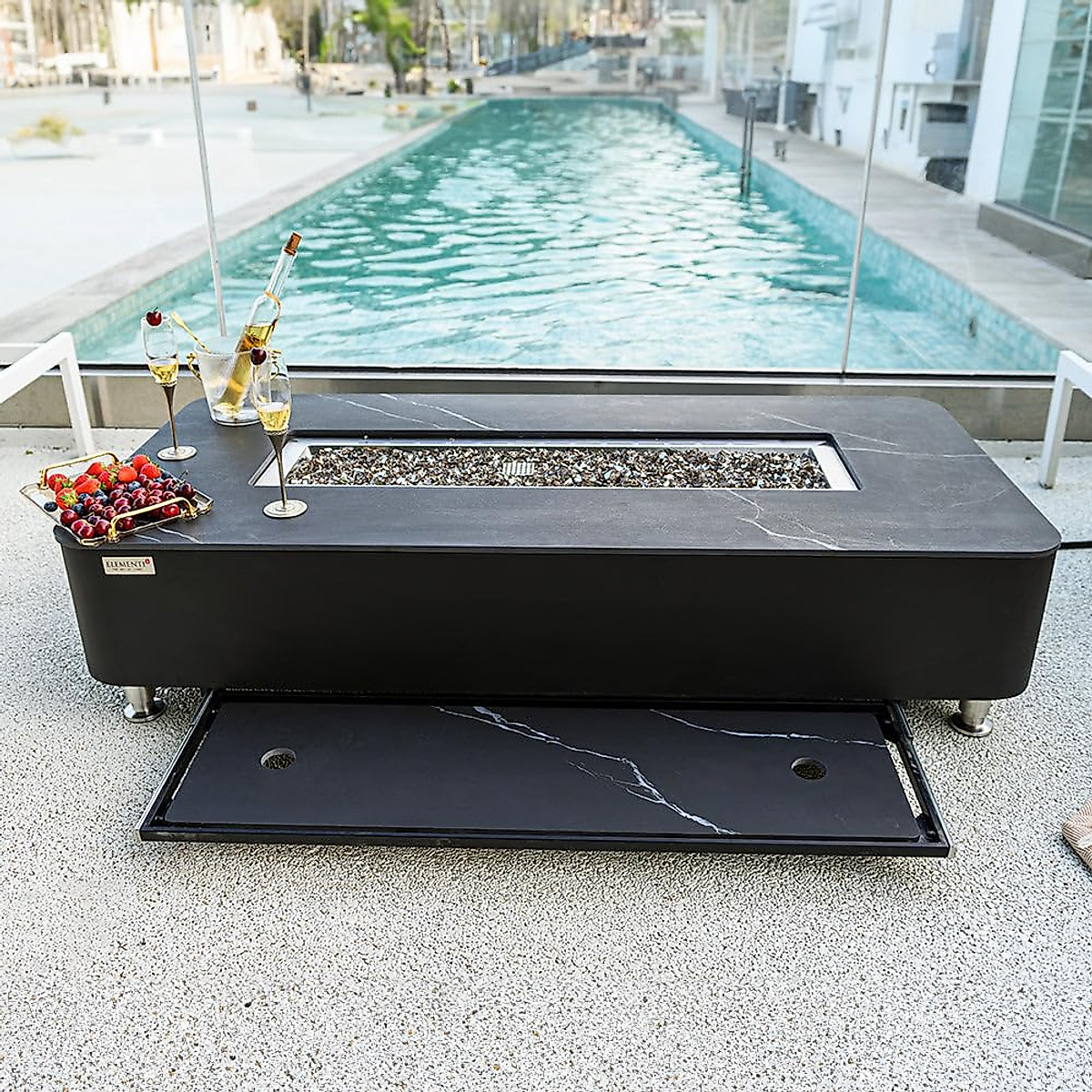 Valencia Concrete Fire Pit 62" x 30" Outdoor Patio Firepit Includes Fire Glass Modern Fire Pits & Outdoor Fireplaces for Garden, Deck, Indoor & Outdoor Heating