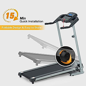 Home Foldable Treadmill with Incline, Folding Treadmill for Home Workout, Electric Walking Treadmill Machine 15 Preset or Adjustable Programs 250 LB Capacity MP3 (Black 1)