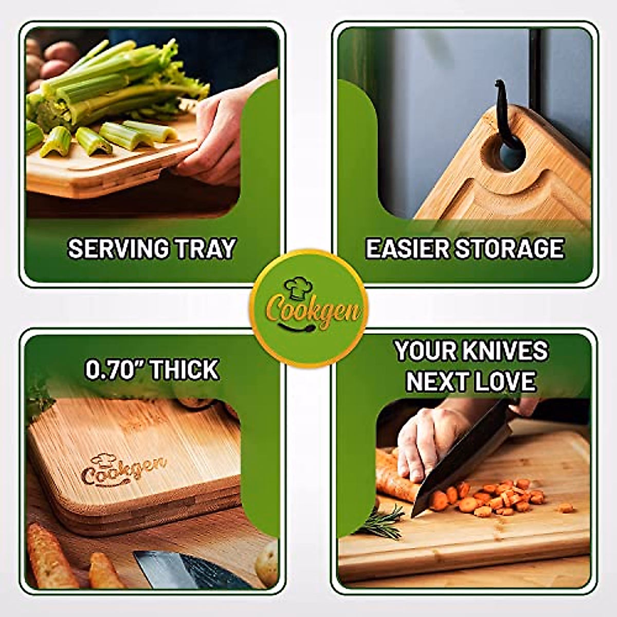 Bamboo Cutting Board Set of 3, Cutting Boards in Large, Medium & Small Size, Organic Wooden Cutting Boards for Kitchen, Vegetable & Meat Cutting Board, Cutting Board With Juice Groove & Handles