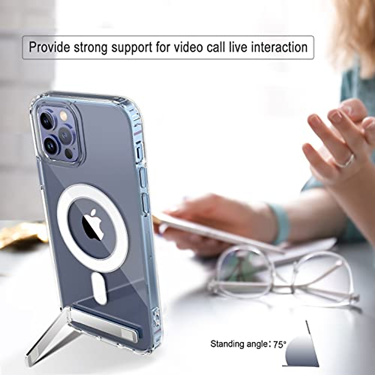 chitri Compatible for iPhone 12 Pro Max Case, [Compatible with Magsafe Wallet] [Three-Way Stand Magnetic Case] Compatible with MagSafe Charger Transparent Hard PC Back Slim Shockproof Protective Case