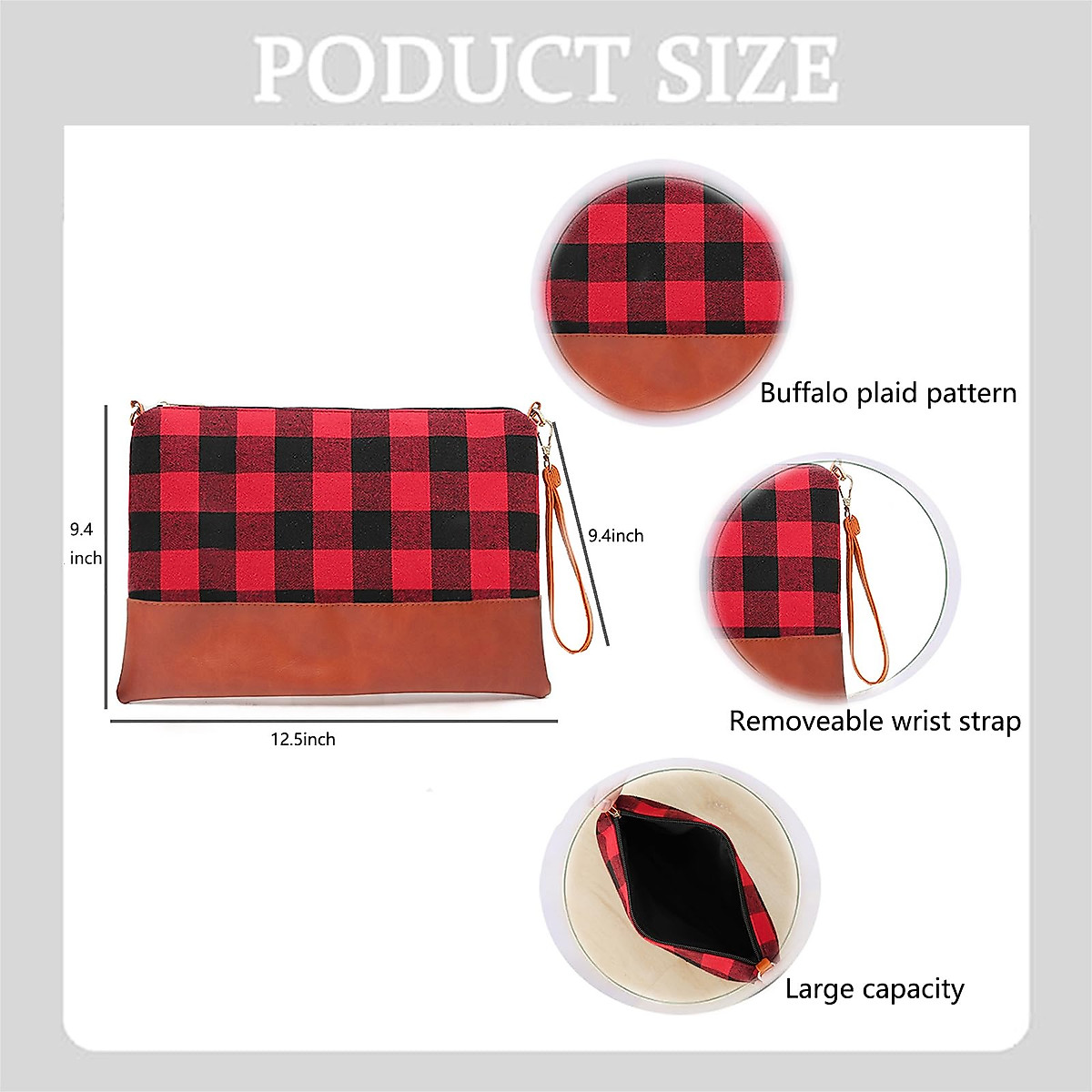 Auony Buffalo Plaid Wristlet Wallet Clutch Bag Phone Purse Handbag with Leather Wrist Strap for Christmas Birthday Gift