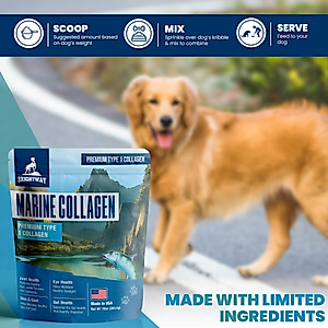 Wild Caught Marine Collagen Peptide for Dogs- Improves Gut, Skin & Coat Health, Allergies, Pet Mobility Hip & Joint Supplement Health