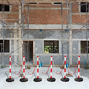 Traffic Delineator Post Cone, Plastic Stanchion Post Set Crowd Control Stands Barrier with 6.6 ft Link Chain and S Hooks for Parking Lot Construction Caution Roads, Red, White (6 Pack)