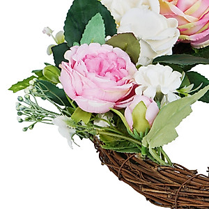 Martine Mall 14In Artificial Peony Flower Wreath Half Circle Wreath Front Door Wreath for Spring Summer Floral Wreath with Eucalyptus Leaves Home Garden Party Wedding Mother Valentines Day Decor