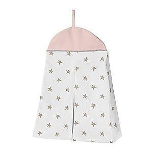 Sweet Jojo Designs Blush Pink Gold Star and Moon Girl Baby Crib Bedding Set for Infant Nursery Room Quilt, Fitted Sheet, Skirt, Diaper Stacker - 5pc - Grey Celestial Sky Stars Gray Shabby Chic