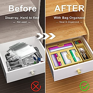 AIONASA Ziplock Bag Storage Organizer for Kitchen Drawer, Bamboo Organizer,Bamboo Plastic Bag Holder with 2 Extra Bonus Storage Boxes, Compatible with Sandwich,Gallon,Quart,Snack Plastic Bags