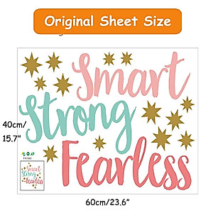 Inspirational Wall Decor Quotes for Girl Room –Smart Strong Fearless– Stars Decor for Living Room Bedroom Classroom Playroom Nursery Girls Boys Room Wall Decals Decorations