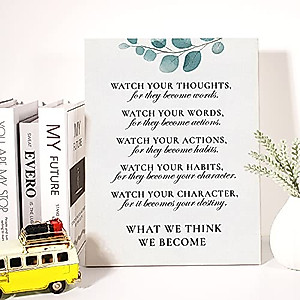 Inspirational Canvas Wall Art Motivational Watch Your Thoughts Quote Canvas Print Positive Canvas Painting Office Home Classroom Wall Decor Framed Gift 12x15 Inch