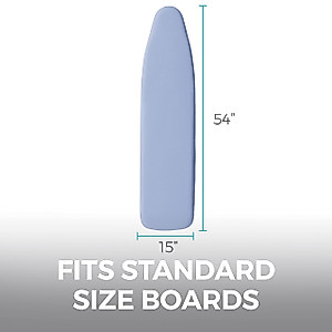 HOME GENIE Ironing Board Cover, Silicone Coating, Full Size Scorch Resistant Padding, Elastic Edge Heavy Duty Iron Pad Covers Standard Boards, Hook and Loop Fastener Strap Extra Thick, Blue 15" x 54"