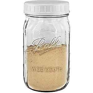 EASY-BUSY Kitchen Combo of Ball 32 oz.-Quart Clear Glass Mason Canning Jar, With EB White Food Storage Plastic Lids Set of 2, Wide Mouth Caps fit WM Ball & Kerr jars & Containers, Reusable, BPA Free,