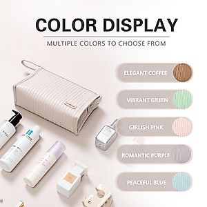 GMELOV Small Compact Large Capacity Makeup Bag Cute Aesthetic Cosmetic Bags for Travel Essentials Organizer Waterproof Soft Leather Makeup Bag Zipper Pouch Portable Toiletry Bag for Women