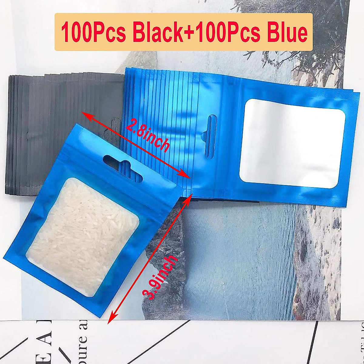 200 Pack Mylar Zip Lock Bags Aluminum Foil Bags, Metallic Mylar Foil Flat ZipLock Food Storage Bags Pouch, 7 x 10 cm/ 2.8 x 3.9 inch, 2 Color