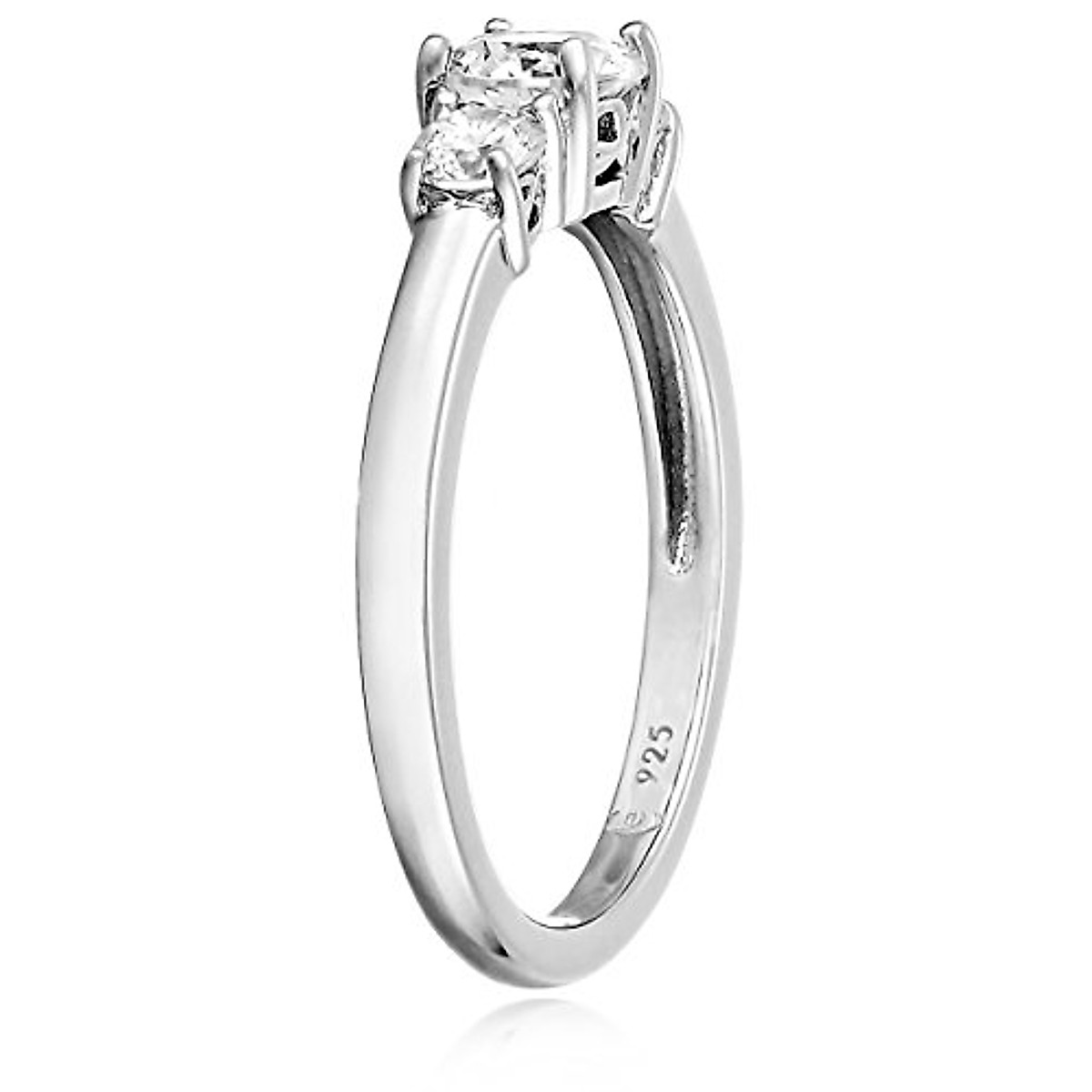 Amazon Essentials Platinum-Plated Sterling Silver Round 3-Stone Ring made with Infinite Elements Cubic Zirconia (2 cttw), Size 8 (previously Amazon Collection)