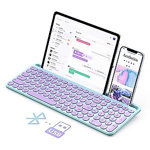seenda Bluetooth Keyboard for iPad, 2.4G + Bluetooth Multi-Device Typewriter Keyboard with Number Pad, Tablet Holder for iPad Tablet, Andriod Phone, MacBook/Windows PC Desktop, Barbie Purple