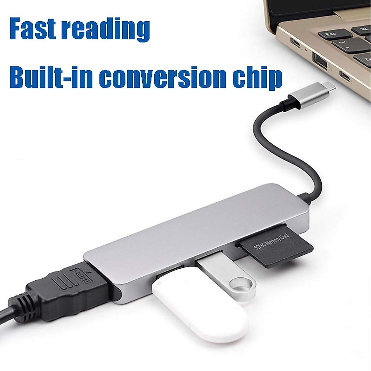 XUNMAIFHB Portable Docking Station,Type-c Expansion Dock USB-C to HDMI Converter hub Splitter USB3.0 Card Reader TF+SD Card Five in one 4K Fast Transmission, Silver