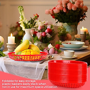 GothaBach 50 Pack Fast Food Baskets, Plastic Fast Food Restaurant Baskets, Bread Fry Baskets Serving Tray for Hot Dogs, Chicken, Burgers, Sandwiches, Fries (Red)