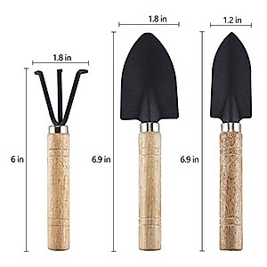 3-Piece Mini Garden Plant Tools Sets, Small Shovel Rake Spade Wood Handle for Loose Succulents Potted Flower Seedling Soil Garden Tool Sets