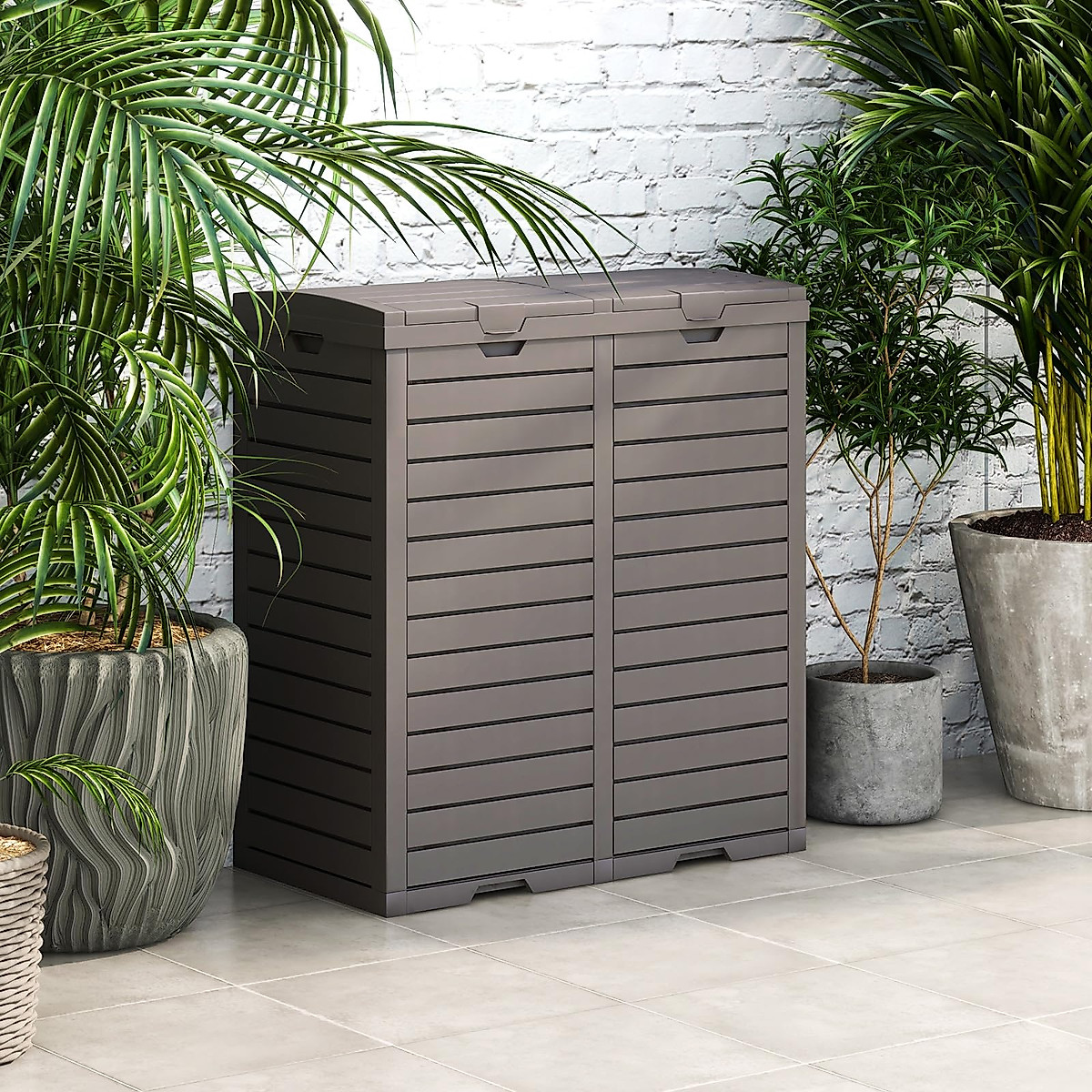 CLEEMAN Dual Outdoor Trash Can, 62 Gallon Trash Bin with Dual Lid & Drip Trays, Garbage Can with Lid Patio Backyard Deck & Kitchen