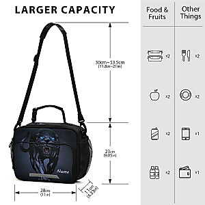 Roaring Black Panther Pesonalized Lunch Box, Custom Lunch Bag with Adjustable Shoulder Strap Insulated Tote Bag Picnic Box for School Teens Snacks Cooler Tote