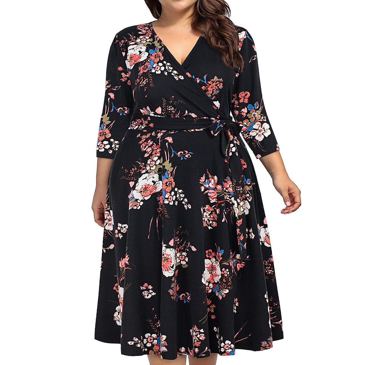 kissmay Womens Dresses Plus Size, Fall Wedding Guest Dresses Ladies Wedding Dress Plus Size Semi Formal Dresses for Women Fancy Womens Dresses Long Sleeve Black Red 20 Plus