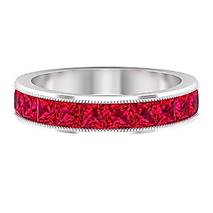 Rosec Jewels Certified Lab Grown Ruby Eternity Band Ring for Women, Ruby Anniversary Ring, Aaaa Quality - Ready To Gift, 14K White Gold, Size:US 10.00