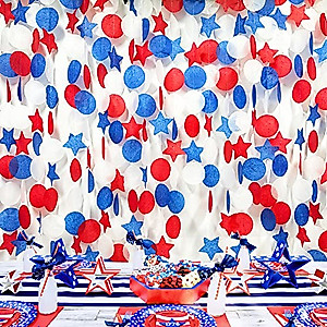 173Ft Navy Blue Red and White Party Decorations Big Star Circle Dots Backdrop Streamer Garland for 4th of July American USA National Day Patriotic Veterans Graduation Wedding Birthday Party Supplies