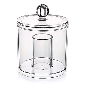 Hipiwe Cotton Ball and Swab Organizer with Lid Apothecary Acrylic Jar Makeup Cotton Organizer Bathroom Storage Canister Jar for Cotton Rounds Pads Q-tips Holder