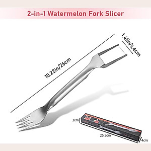 Generic 1 Pcs 2-in-1 Stainless Steel Fruit Cutter, Watermelon Slicer Cutter, Watermelon Fork Slicer Cutter Slicer Tool, Dual Head Fruit Forks Slicer Knife for Home Kitchen Gadget, 0.01, Silver