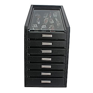 DisplayGifts Knife Storage Glass Top Display Case Holder Tool Storage Cabinet with Felt Bottom Drawers Black