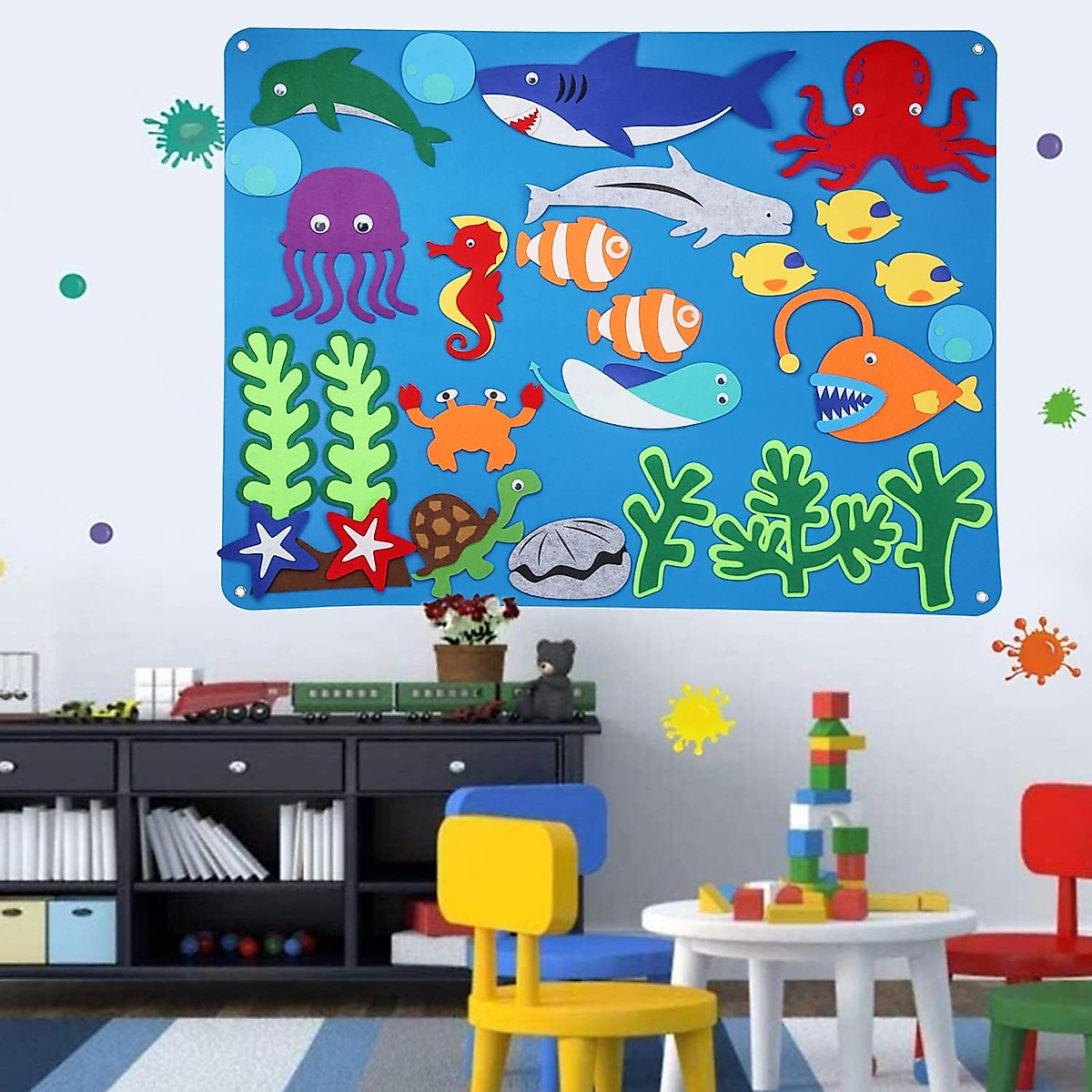 Crafty Toyz Ocean Animals Felt Board Set – Toddler Sea Creatures Play Kit – Kids Preschool Classroom Story Crafts – Toddlers Learning Animal Wall Toy